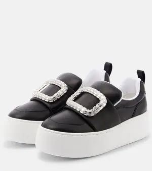 ROGER VIVIER Puffy Choc Leather Platform Sneakers - Black