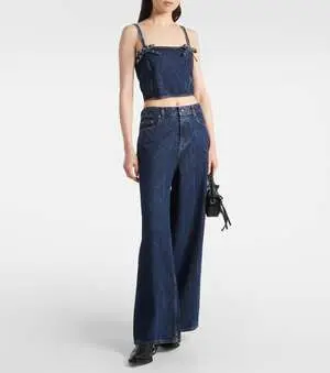 GANNI Bow-detail Denim Crop Top
