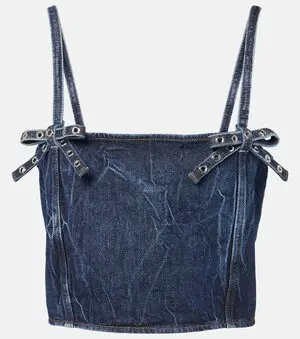 GANNI Bow-detail Denim Crop Top - Blue
