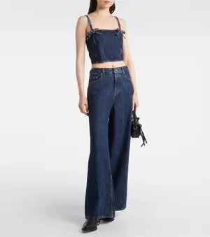 GANNI Bow-detail Denim Crop Top