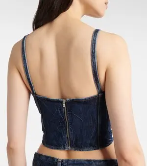 GANNI Bow-detail Denim Crop Top