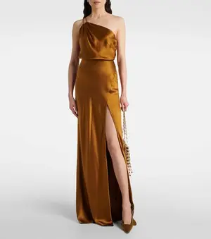 THE SEI Asymmetric Silk Satin Maxi Skirt - Brown