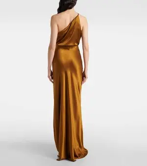 THE SEI Asymmetric Silk Satin Maxi Skirt - Brown