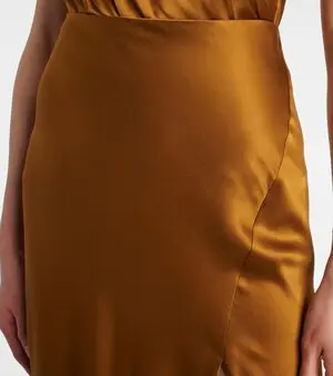 THE SEI Asymmetric Silk Satin Maxi Skirt - Brown