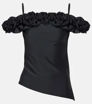 Coperni Ruffled Off-shoulder Cotton-blend Top - Black