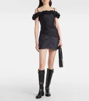 Coperni Ruffled Off-shoulder Cotton-blend Top - Black