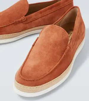 TOD'S Jute-trimmed Suede Slip-on Shoes