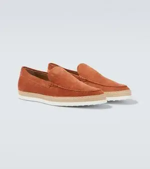 TOD'S Jute-trimmed Suede Slip-on Shoes