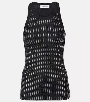 Attico Crystal-embellished Ribbed-knit Tank Top - Black