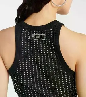 Attico Crystal-embellished Ribbed-knit Tank Top - Black