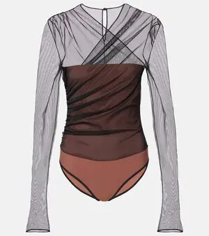NENSI DOJAKA Renee Draped Tulle Bodysuit - Black