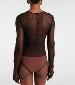 NENSI DOJAKA Renee Draped Tulle Bodysuit - Black