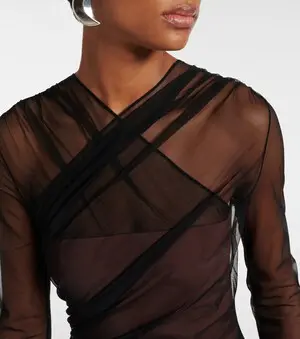 NENSI DOJAKA Renee Draped Tulle Bodysuit - Black