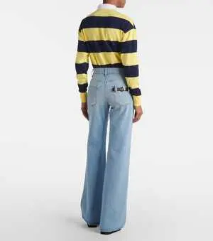 Coperni Leather-trimmed Wide-leg Jeans - Blue