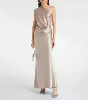 THE SEI Asymmetric Silk Satin Top - Beige