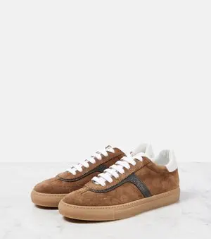 Brunello Cucinelli Embellished Suede Sneakers - Brown