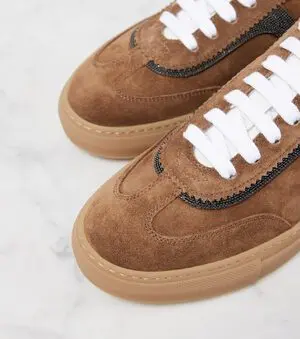 Brunello Cucinelli Embellished Suede Sneakers - Brown