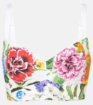 Dolce & Gabbana Floral Cotton-blend Poplin Bra Top - White