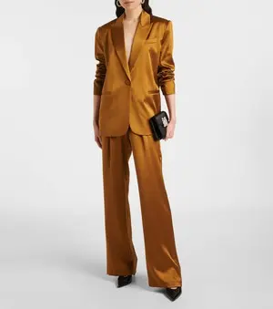 THE SEI Oversized Silk Satin Blazer - Brown