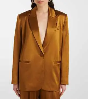 THE SEI Oversized Silk Satin Blazer - Brown