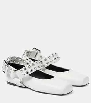 Alaïa Embellished Leather Ballet Flats - White