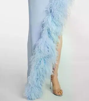 David Koma Asymmetric Feather-trimmed Cocktail Dress - Blue