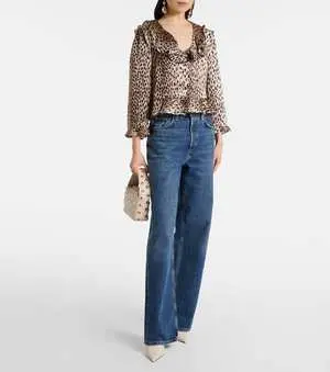 Rixo Atlas Leopard-print Silk Blouse