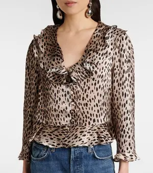 Rixo Atlas Leopard-print Silk Blouse