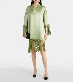 Valentino Garavani Fringed Silk Duchess Satin Tunic