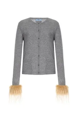 Prada Shearling-trimmed Wool Cardigan