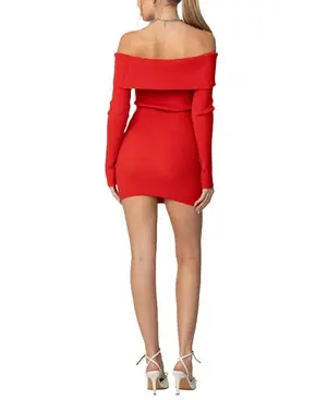 EDIKTED Evi Fold Over Knit Mini Dress