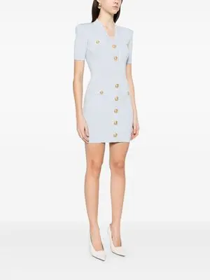 Balmain Button-detailed Knitted Mini Dress - Blue