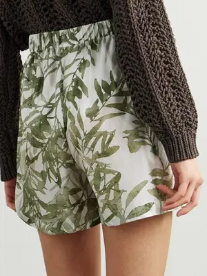 Brunello Cucinelli Floral-print Silk Shorts