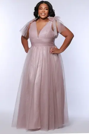 SYDNEY'S CLOSET V-neckline A-line Gown With Bows - Mauve