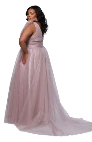 SYDNEY'S CLOSET V-neckline A-line Gown With Bows - Mauve