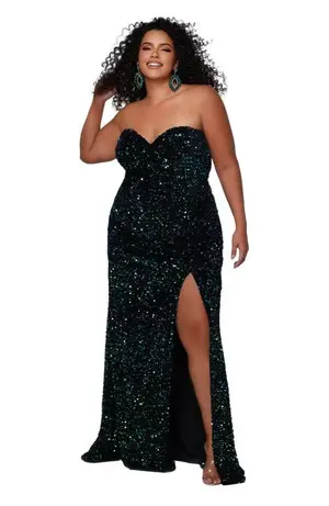 SYDNEY'S CLOSET Sequin Velvet Fitted Gown - Peacock