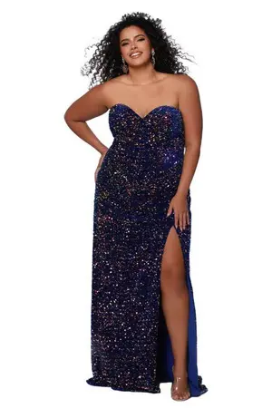 SYDNEY'S CLOSET Sequin Velvet Gown - Royal