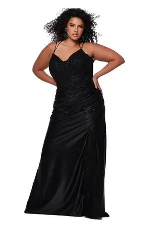 SYDNEY'S CLOSET V-neckline Fitted Gown - Onyx