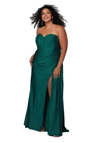 SYDNEY'S CLOSET Strapless Corset Gown - Emerald