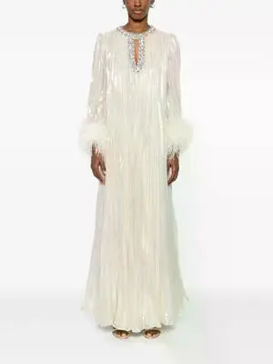 SELF-PORTRAIT Metallic Feather Maxi Dress - Gold