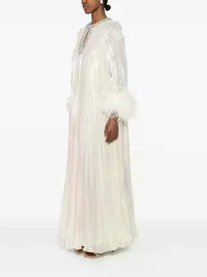 SELF-PORTRAIT Metallic Feather Maxi Dress - Gold