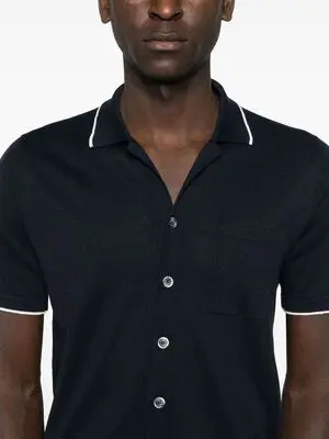 Fedeli Contrasting-trim Shirt - Blue