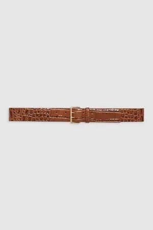 ANINE BING Mila Leather Belt - Embossed Brown