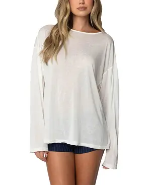 EDIKTED Oversized Semi Sheer Long Sleeve T-shirt - White