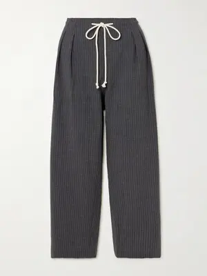 Maria Mcmanus Cosy Pinstriped Pleated Wool-blend Flannel Wide-leg Trousers