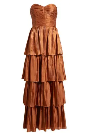 Lulus Bella Strapless Tiered Gown - Rust