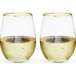 TWINE Starlight Stemless Wine Glasses Set Of 2 - Gold