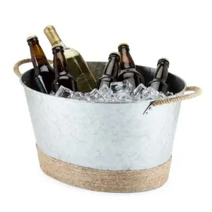 TWINE Jute Rope Wrapped Galvanized Metal Beverage Tub