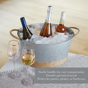 TWINE Jute Rope Wrapped Galvanized Metal Beverage Tub
