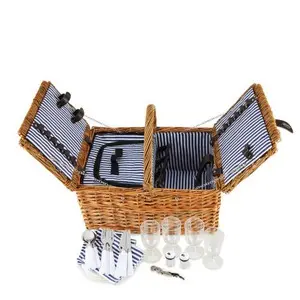 TWINE Cape Cod Wicker Picnic Basket Set - Brown